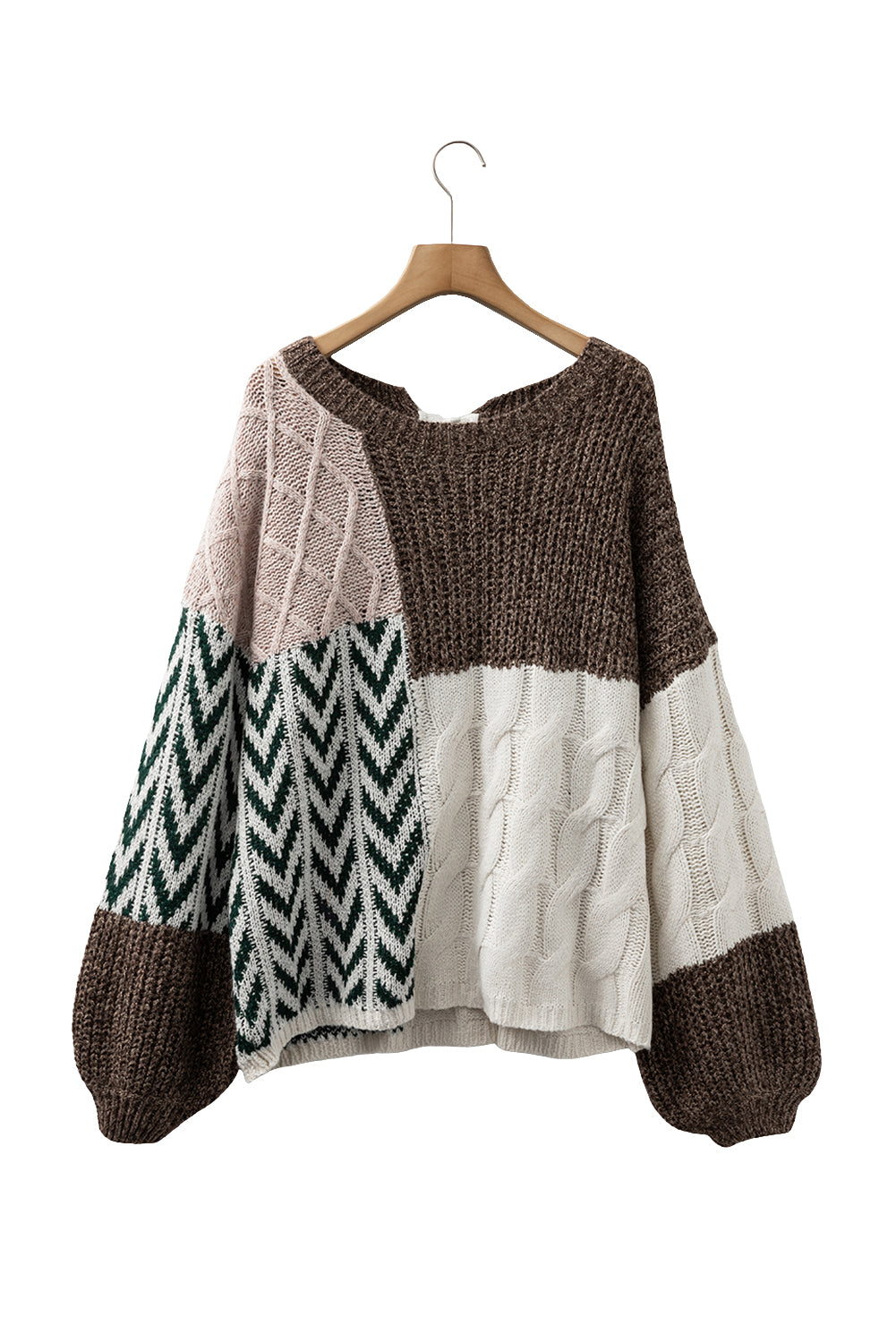 Brown Colorblock Patchwork Knotted Back Loose Fit Sweater – Big Juicy ...
